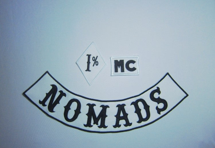 NOMADS 1% MC BLACK GRAY BIKER PATCH SET IRON ON VEST JACKET ...